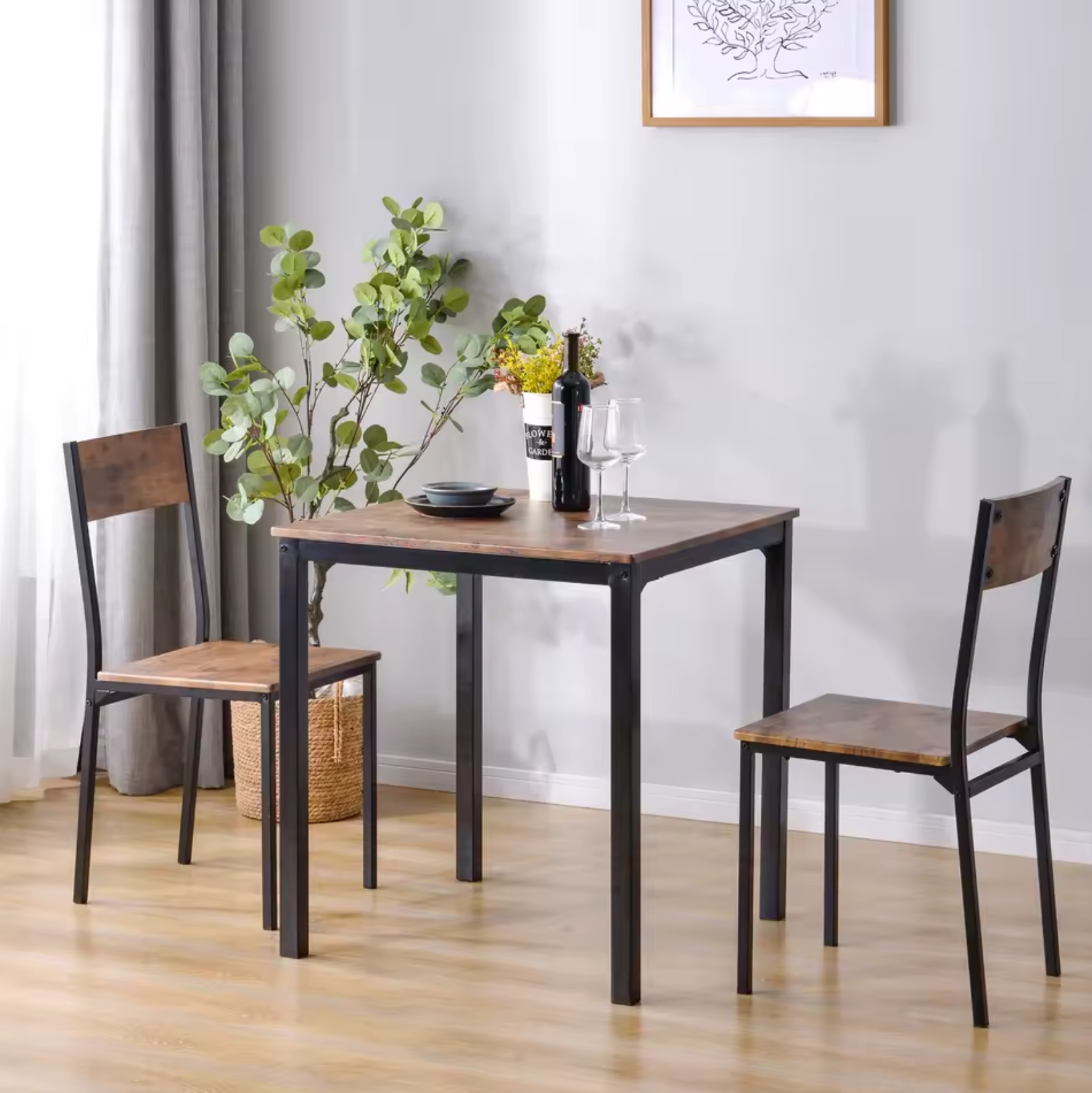 Vintage Eetkamerset – Compacte Eettafel met 2 Stoelen – SediaXL