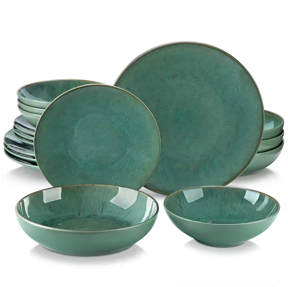 Bauhaus Groen Reliëf Serviesset 16-delige – Keramisch Servies – SediaXL
