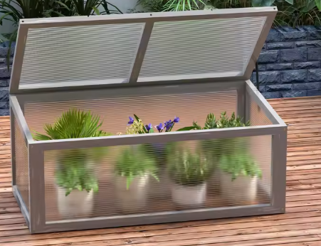 Mini Tuinkas van Hout en Polycarbonaat – 90×46×40 cm, Met Opvouwbaar D ...