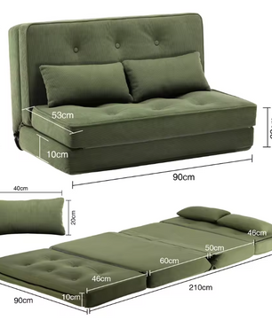 Kleine 2-zits Slaapbank – Mini Sofa met 6-traps Verstelbare Rugleuning ...