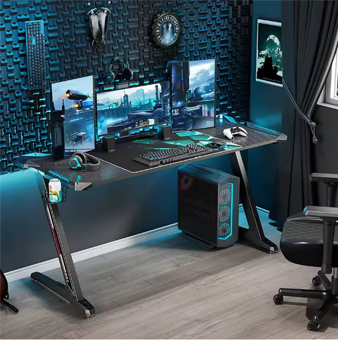 Extra Groot Gaming Bureau 140 cm met RGB LED – Stevig PC Bureau – SediaXL